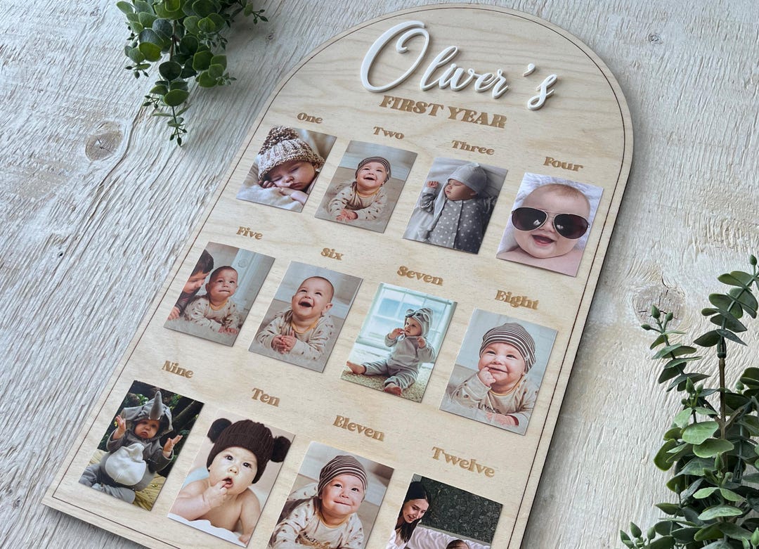 Personalized First Year Photo Board With Custom Name One Year Photo ...