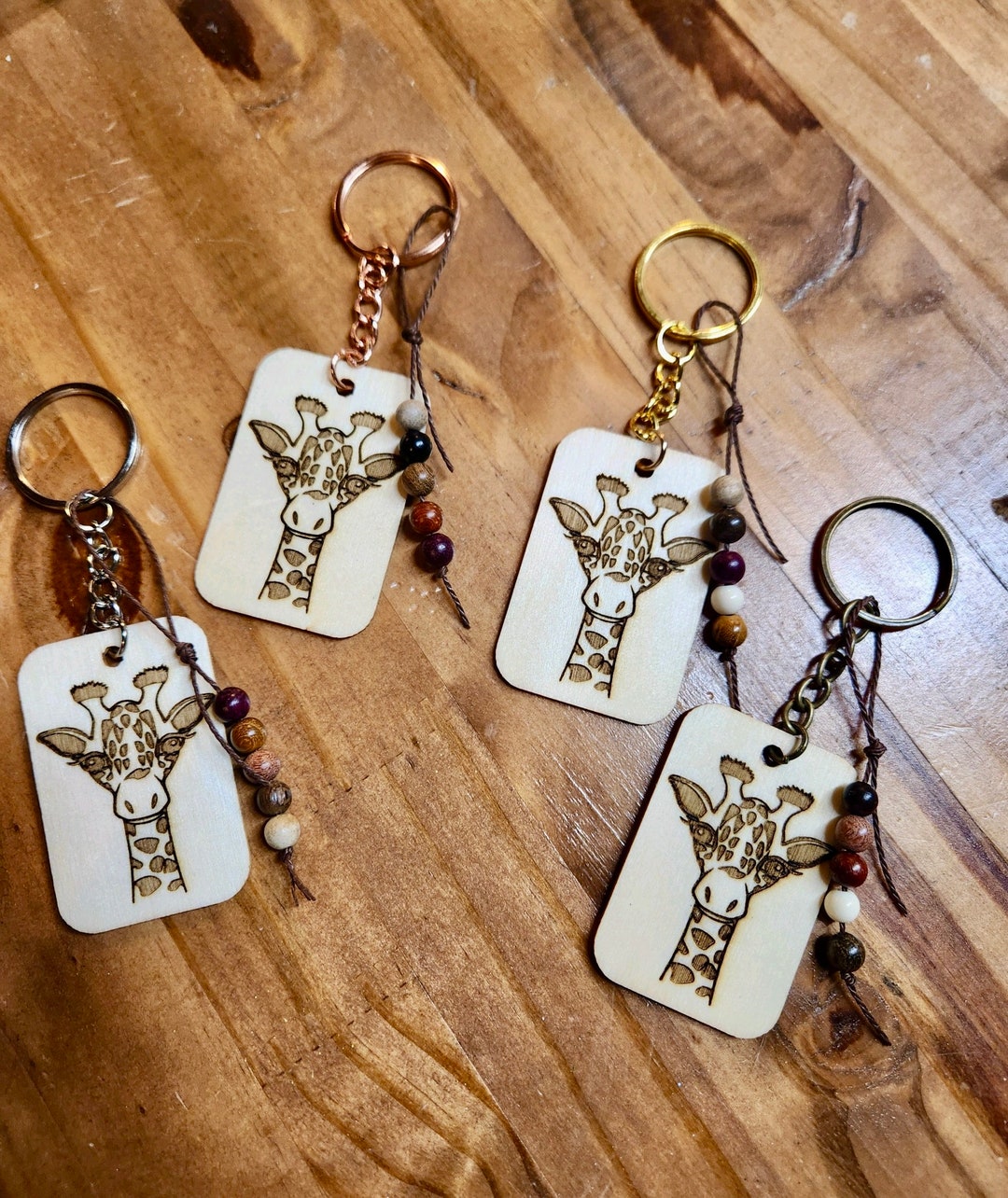 Laser Engraved Giraffe Keychain – Handmade, Wood & Boho Beads - Etsy