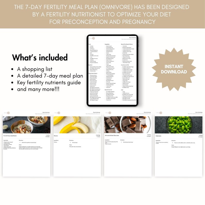 7-day Fertility Meal Plan (omnivore) | Healthy Preconception & Pregnancy Diet | Mediterranean ...
