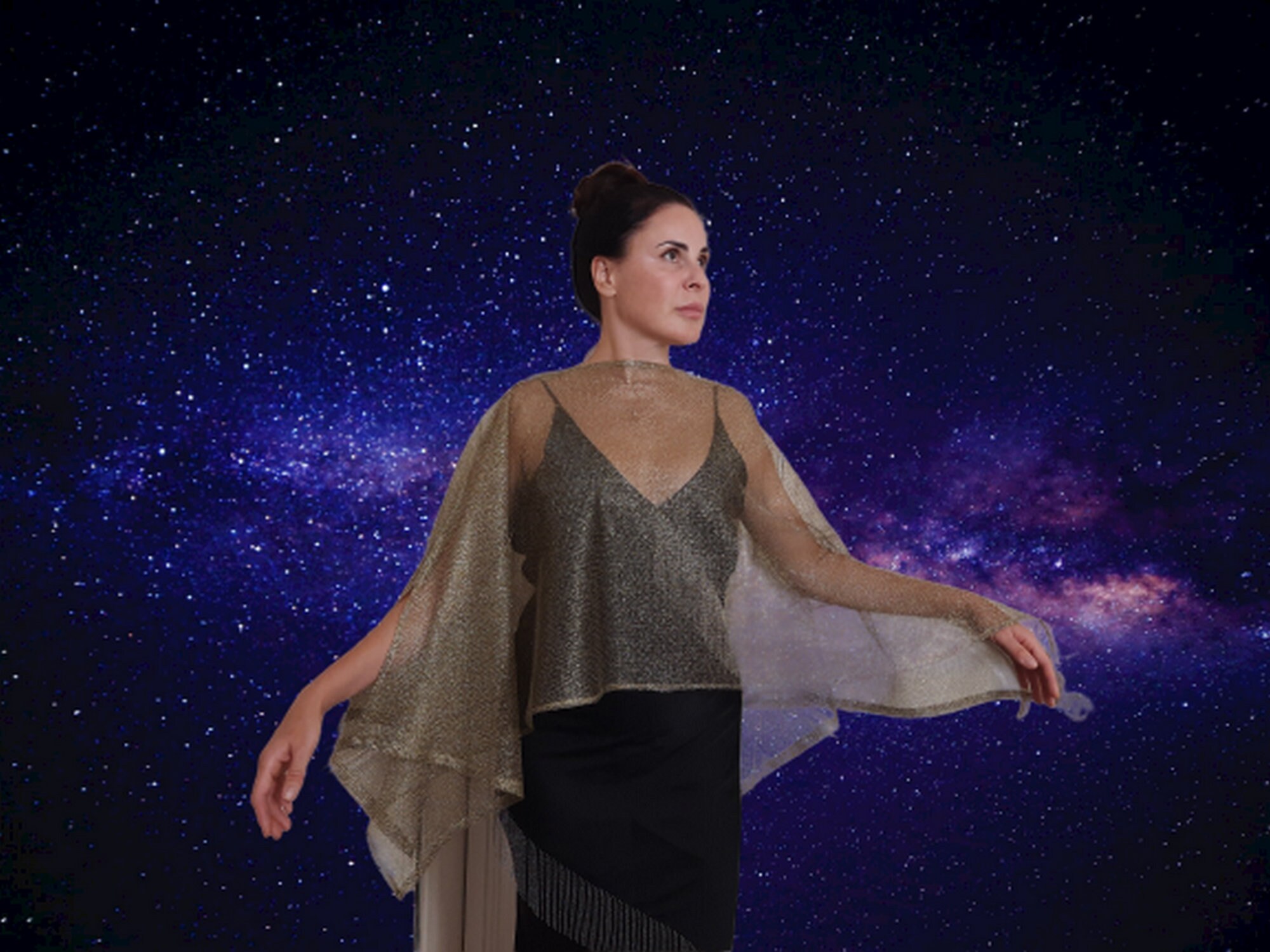 Gold Mesh Fabric Cape. Elegant Shoulder Coverage. Embellishment for ...