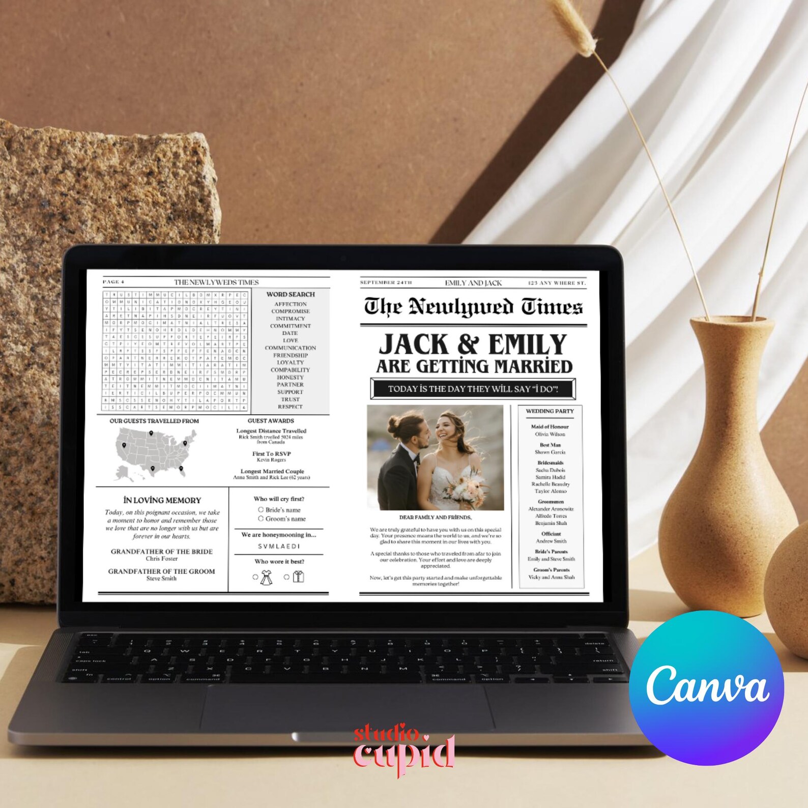 Newspaper Program Wedding Template, Newsletter Design, Wedding Details ...