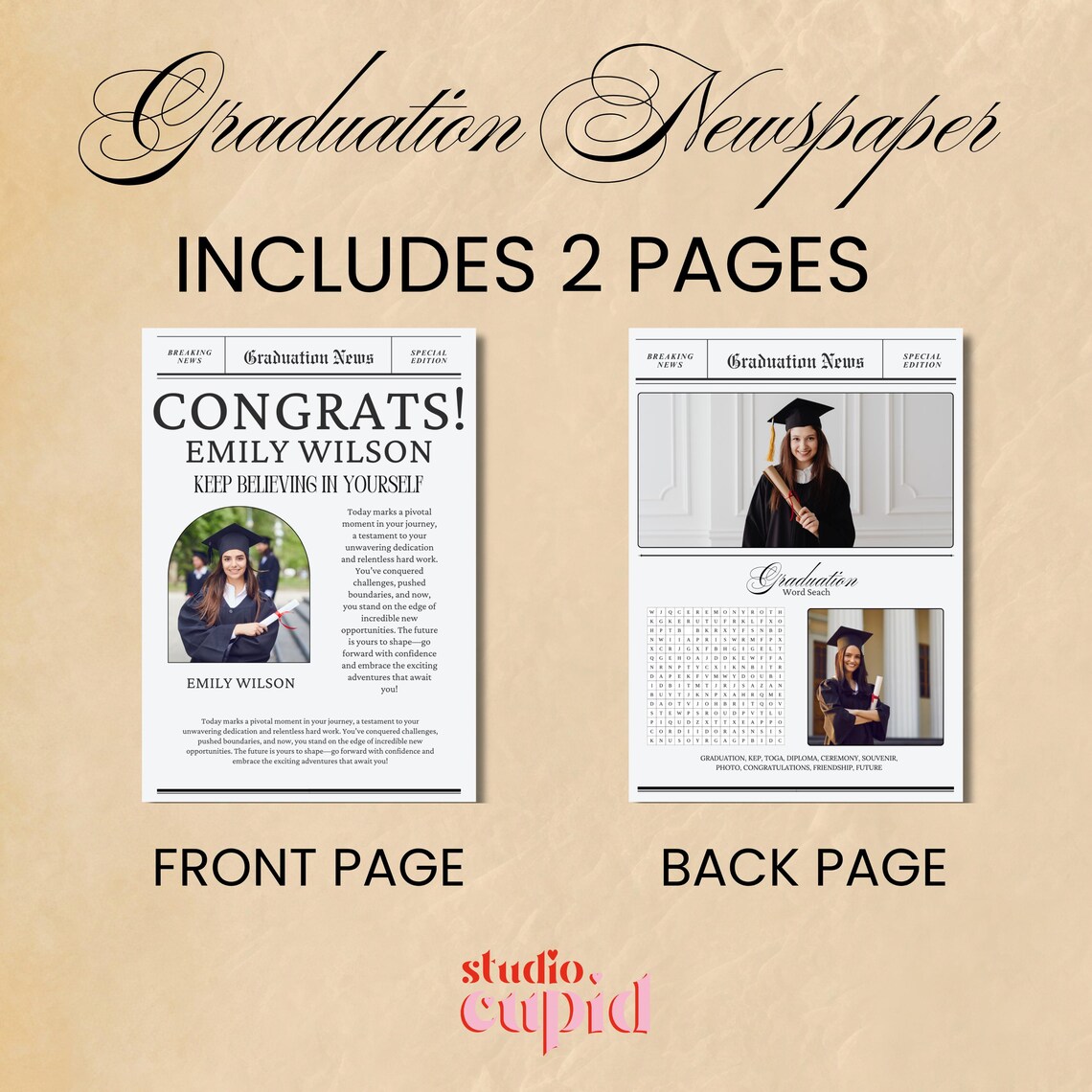 Graduation Bouquet Wrap Template, Custom Newspaper Design (canva ...