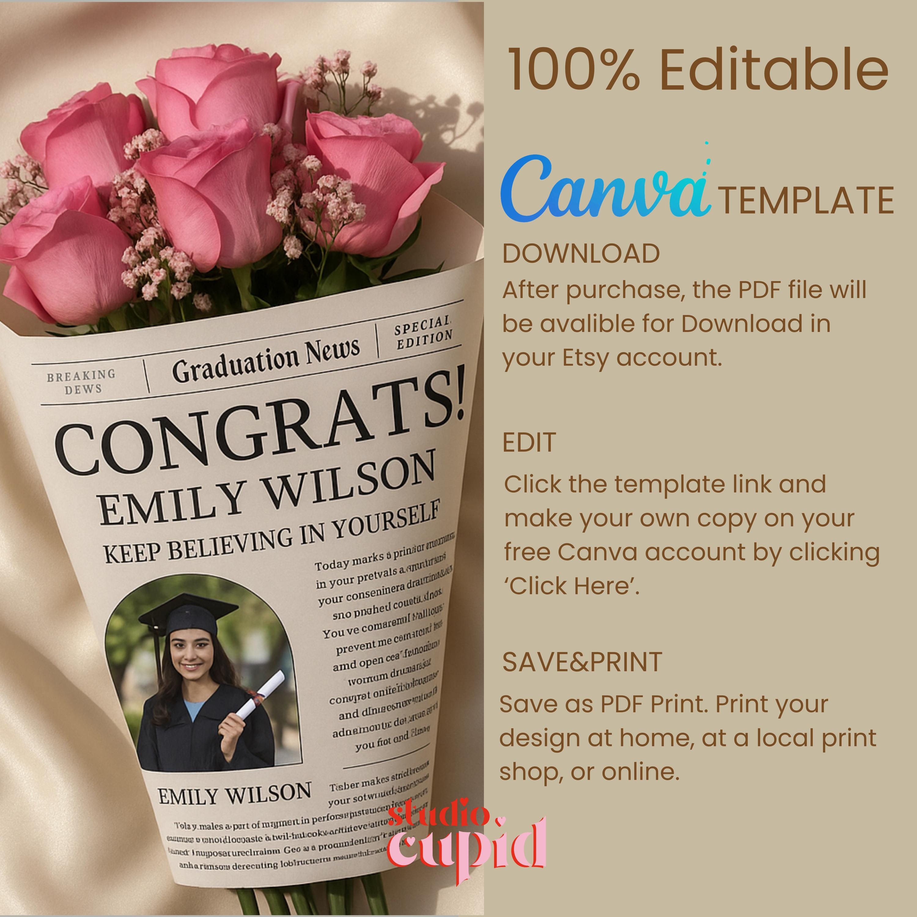 Graduation Newspaper Template, Bouquet Wrap Gift, Newspaper Gifts ...