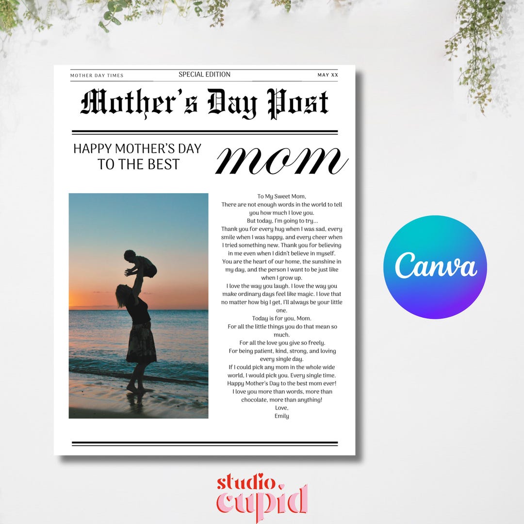 Mothers Day Newspaper Template, Customized Newspaper, Diy Mothers Day ...