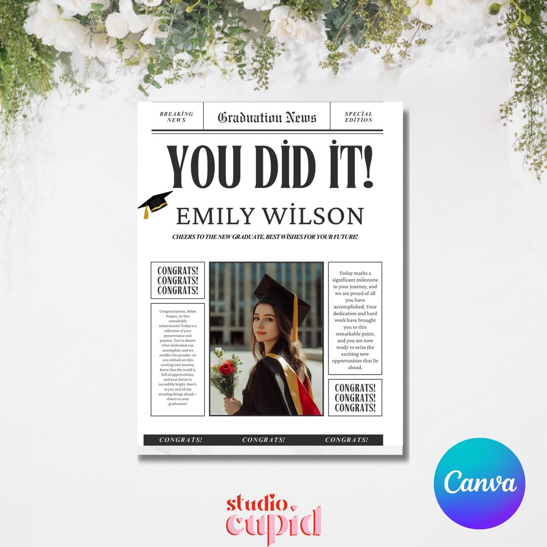 Graduation Newspaper Template, Graduate Newspaper Poster, Graduation ...