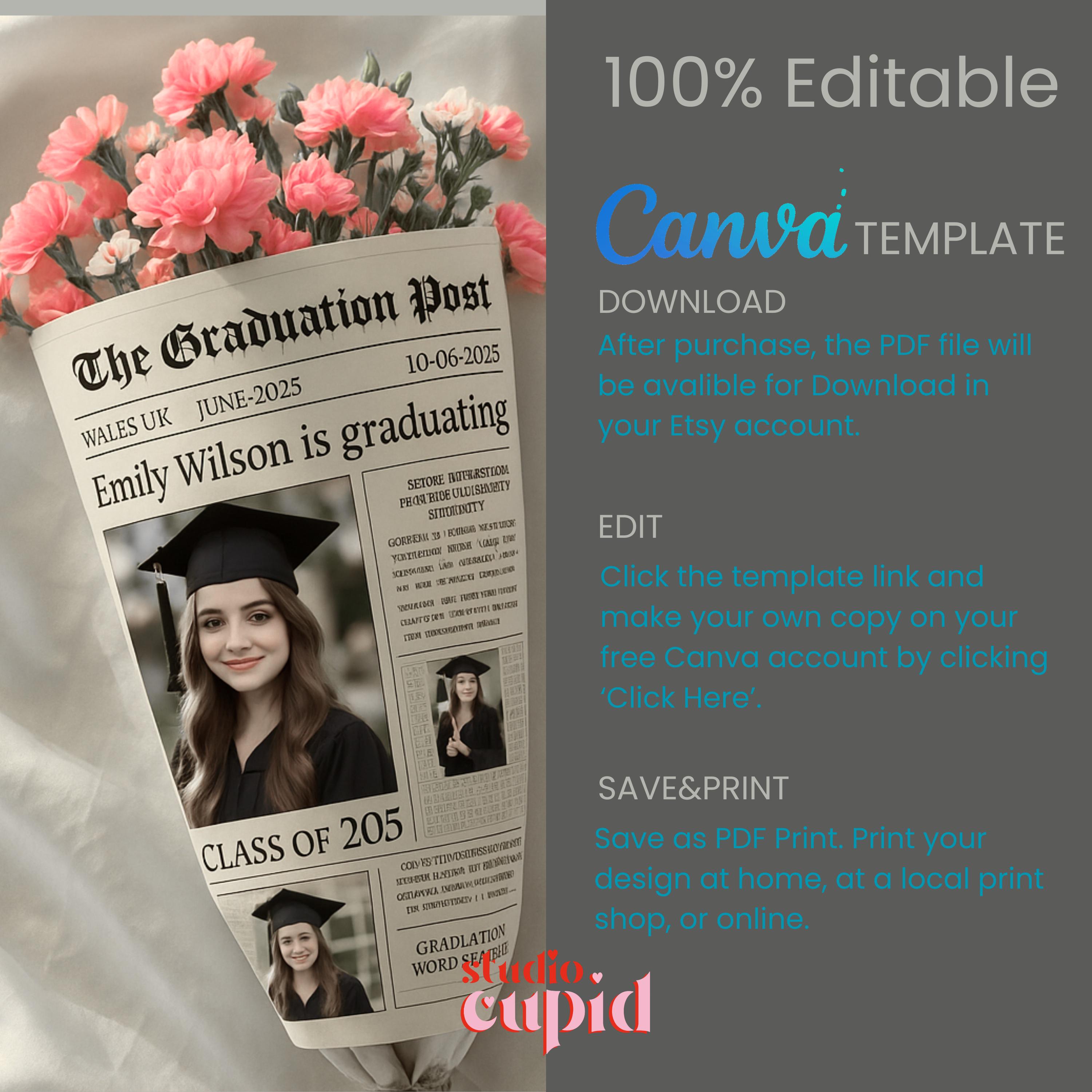 Graduation Newspaper, Graduate Newspaper, Graduation Bouquet, Newspaper ...