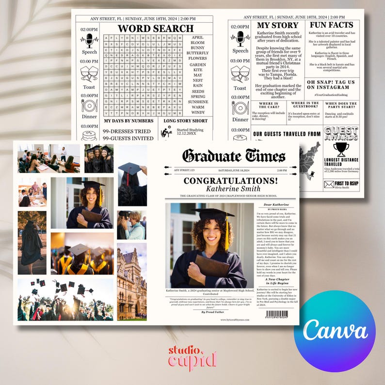 Customizable Graduation Newspaper Template, Photo Collage (canva ...