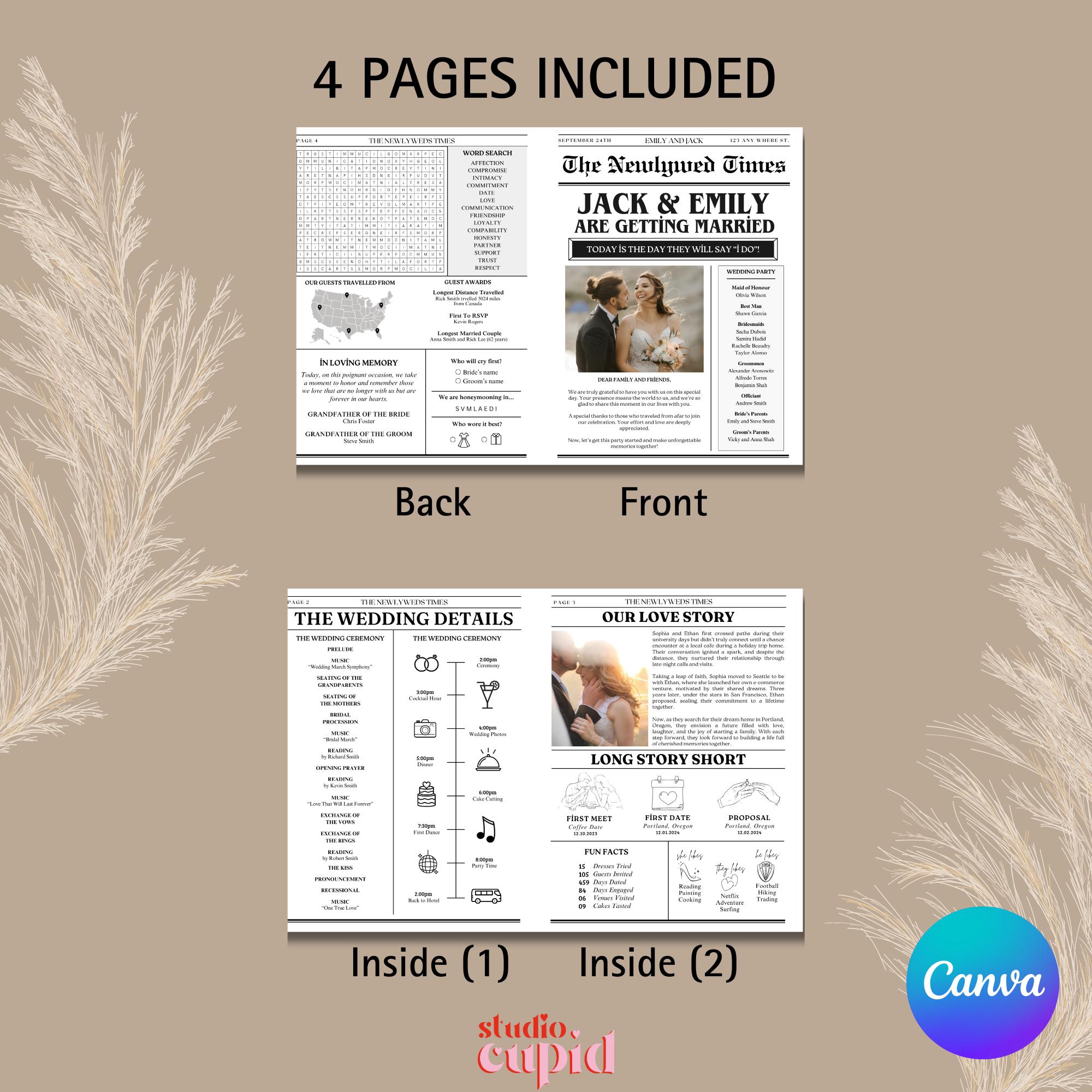 Newspaper Program Wedding Template, Newsletter Design, Wedding Details ...