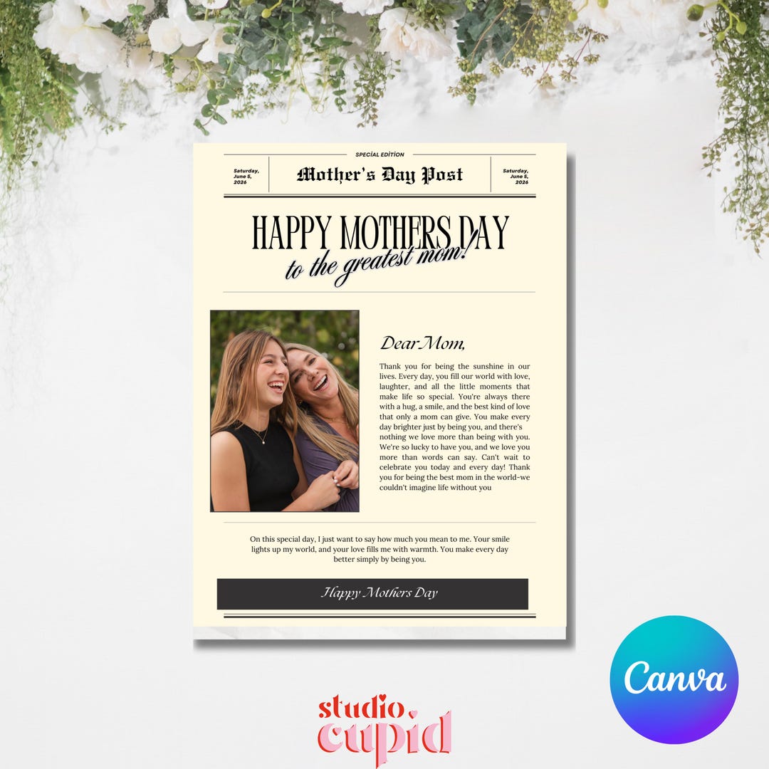 Mothers Day Newspaper, Custom Newspaper Template, Gifts for Mom ...