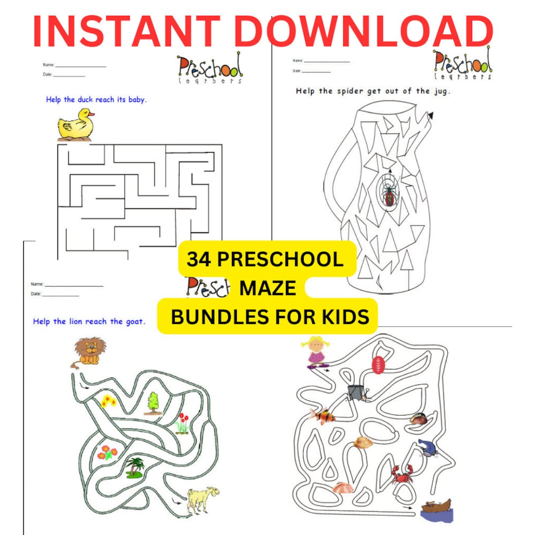 34 Fun and Educational Preschool Maze Game Bundle - Colorful, Child ...