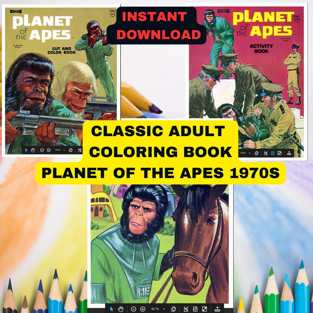 Vintage 1970s Planet of the Apes Coloring Book Set - Etsy