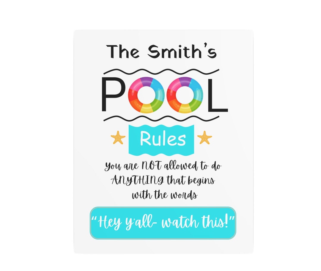 Custom Funny Pool Rules Sign, Personalized Pool Sign, Funny Custom Pool ...