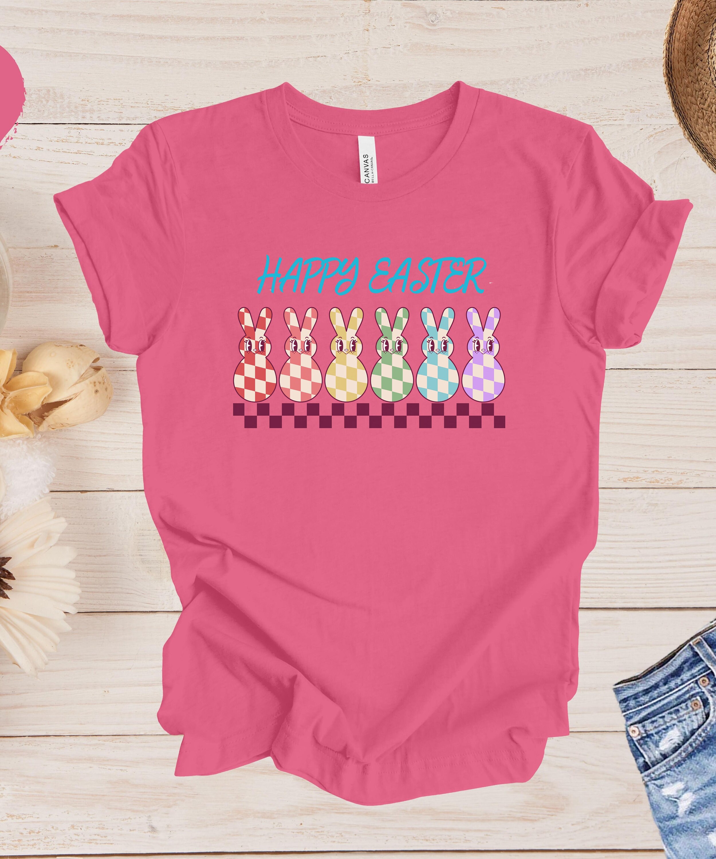Happy Easter Checkered T-shirt, Retro Easter Checkered Bunny Shirt ...