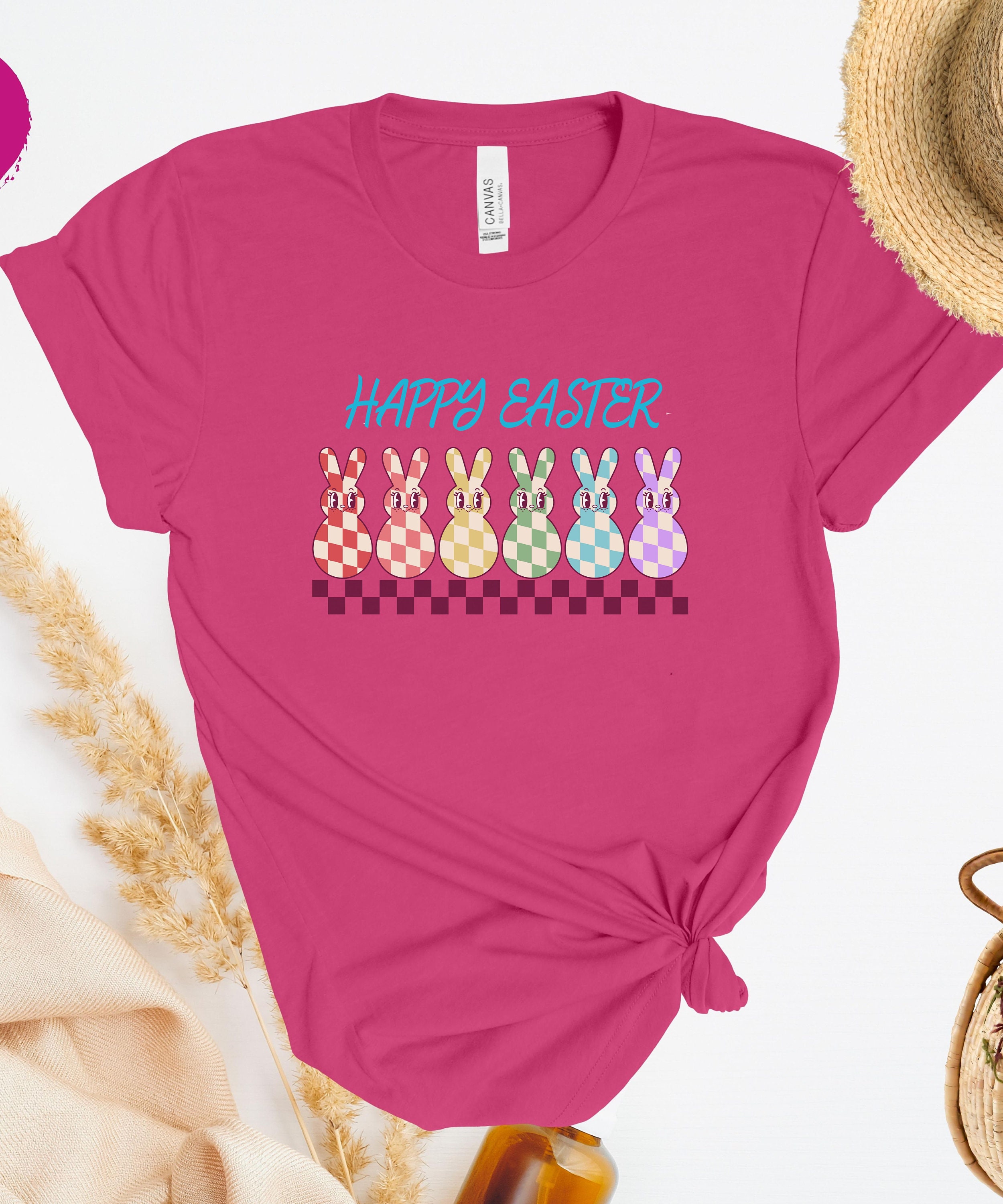 Happy Easter Checkered T-shirt, Retro Easter Checkered Bunny Shirt ...