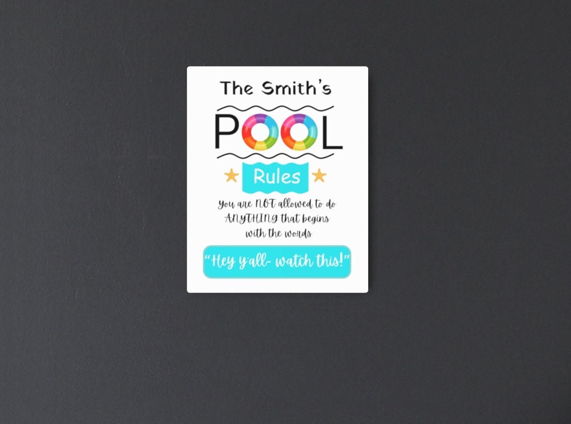 Custom Funny Pool Rules Sign, Personalized Pool Sign, Funny Custom Pool ...