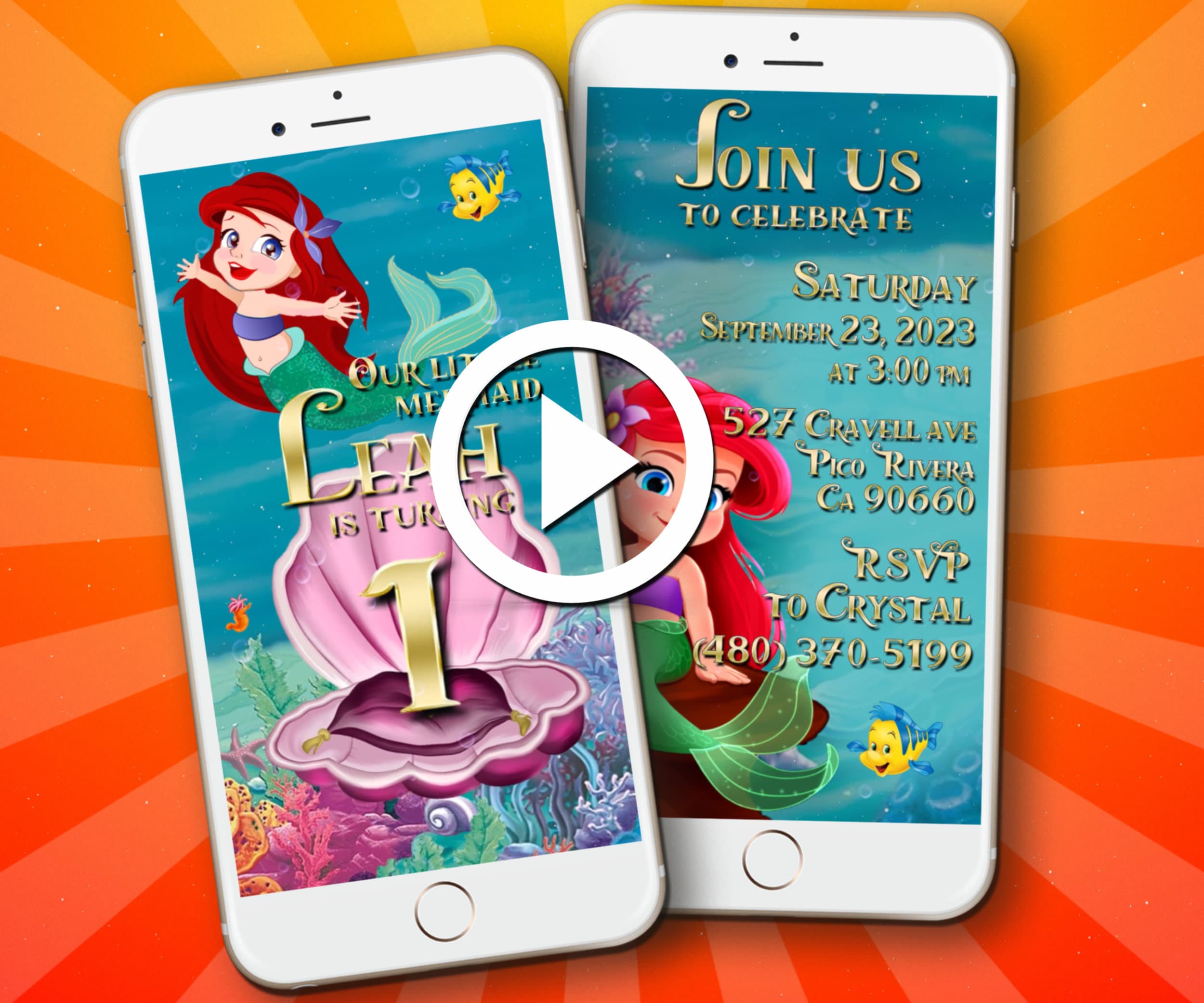 Baby Little Mermaid Video Invitation, Princess Ariel Birthday ...