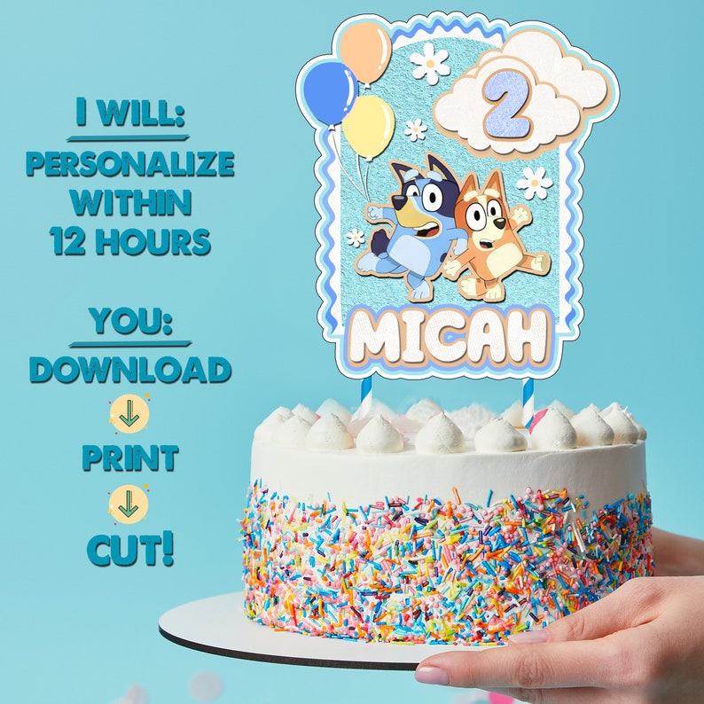 Bluey Digital Cake Topper, Bluey and Bingo Printable Cake Topper ...