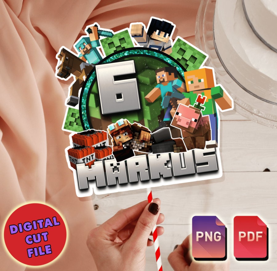 Minecrafter Digital Cake Topper, Mine Craft Game Printable Cake Topper ...