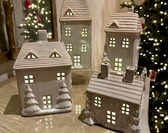 Ceramic Igloo House Vintage Lighted Trees Santa Claus Dome Home Snowman ...