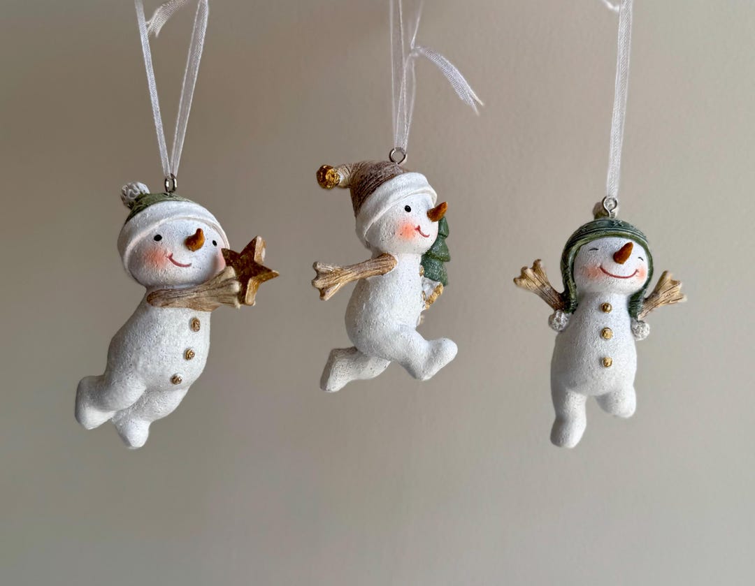 Mini Snowmen Christmas Tree Decorations - Hand Painted Festive Bauble ...