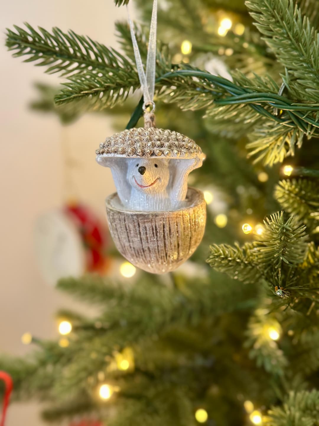 Hedgehog in an Acorn Christmas Bauble: Glitter Woodland Ornament in ...