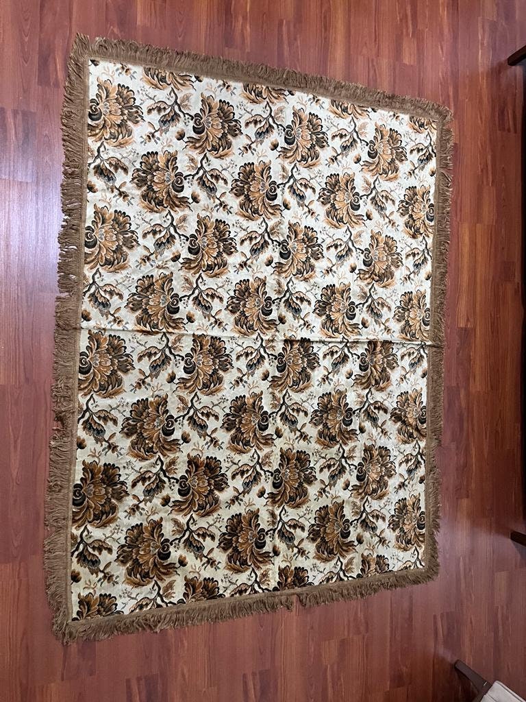 Vintage Shiny Silk Velvet Rug Blanket, Antique Floral Velvet Tablecloth ...