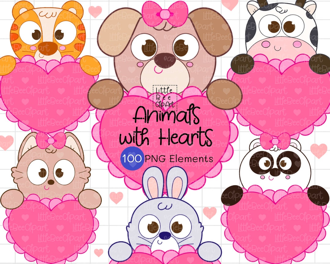 Valentines Day Animals Clipart-romantic Woodland Creatures With Hearts ...