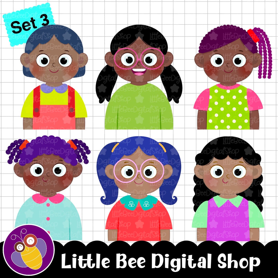 Back to School Girls Clipart, Happy Girls Faces Clipart for Kids ...