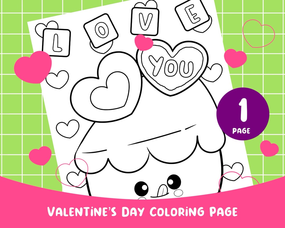 Valentines Day Coloring Page Sweet Cheesecake Theme, Kawaii Printable ...