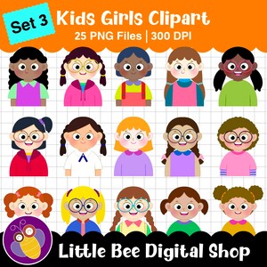 Back to School Girls Clipart, Happy Girls Faces Clipart for Kids ...