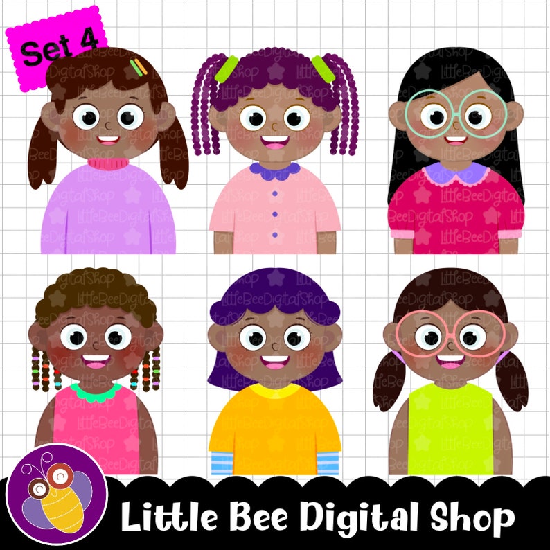 Kids Clipart, Happy Girls Faces Emotions Clipart for Kids, Feeling ...