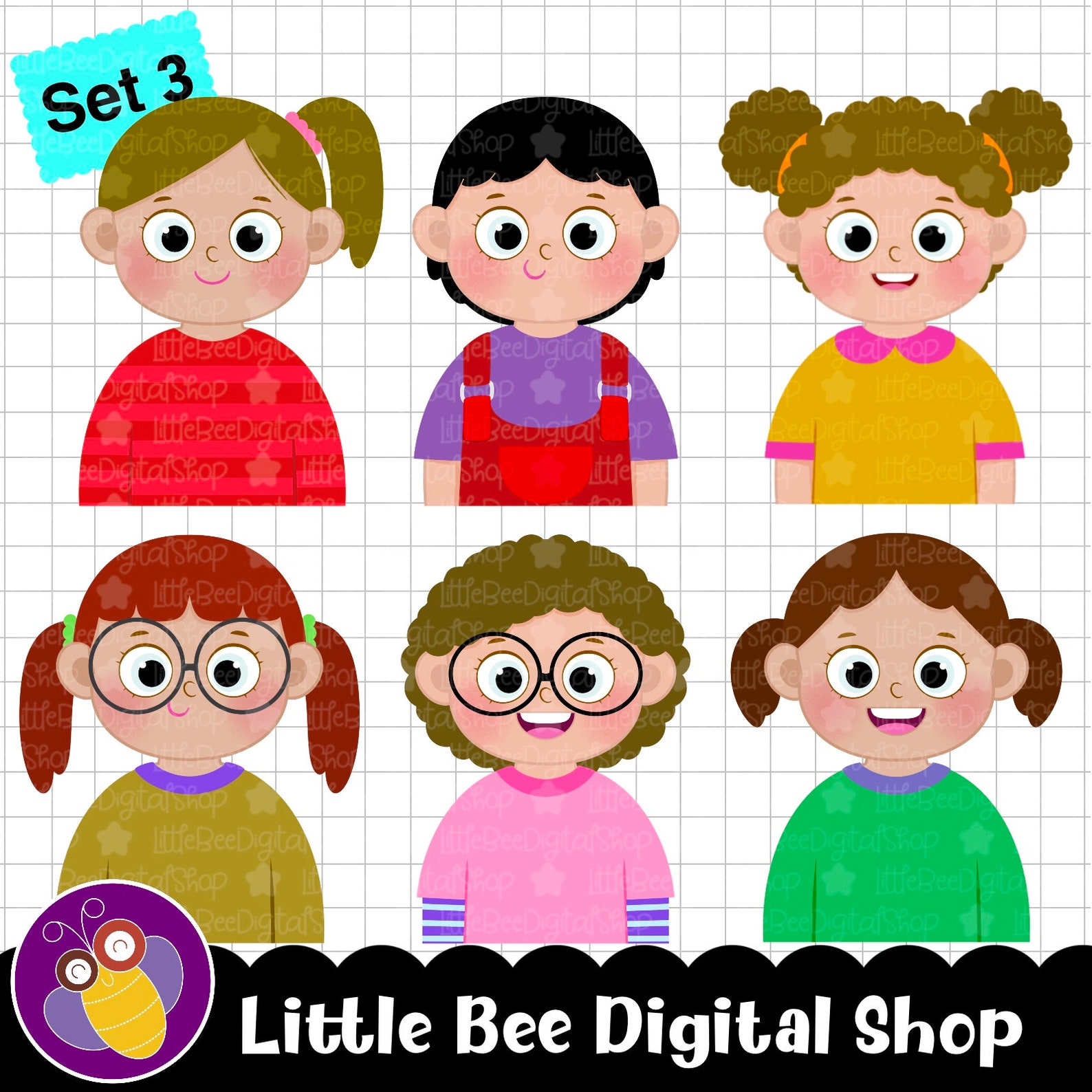 Back to School Girls Clipart, Happy Girls Faces Clipart for Kids ...