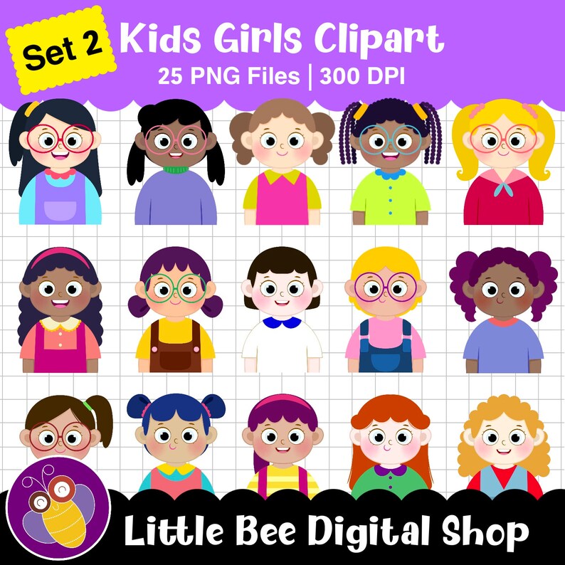 Cute Kids Clipart, Happy Girls Faces Clipart for Kids, Smiling Kids ...