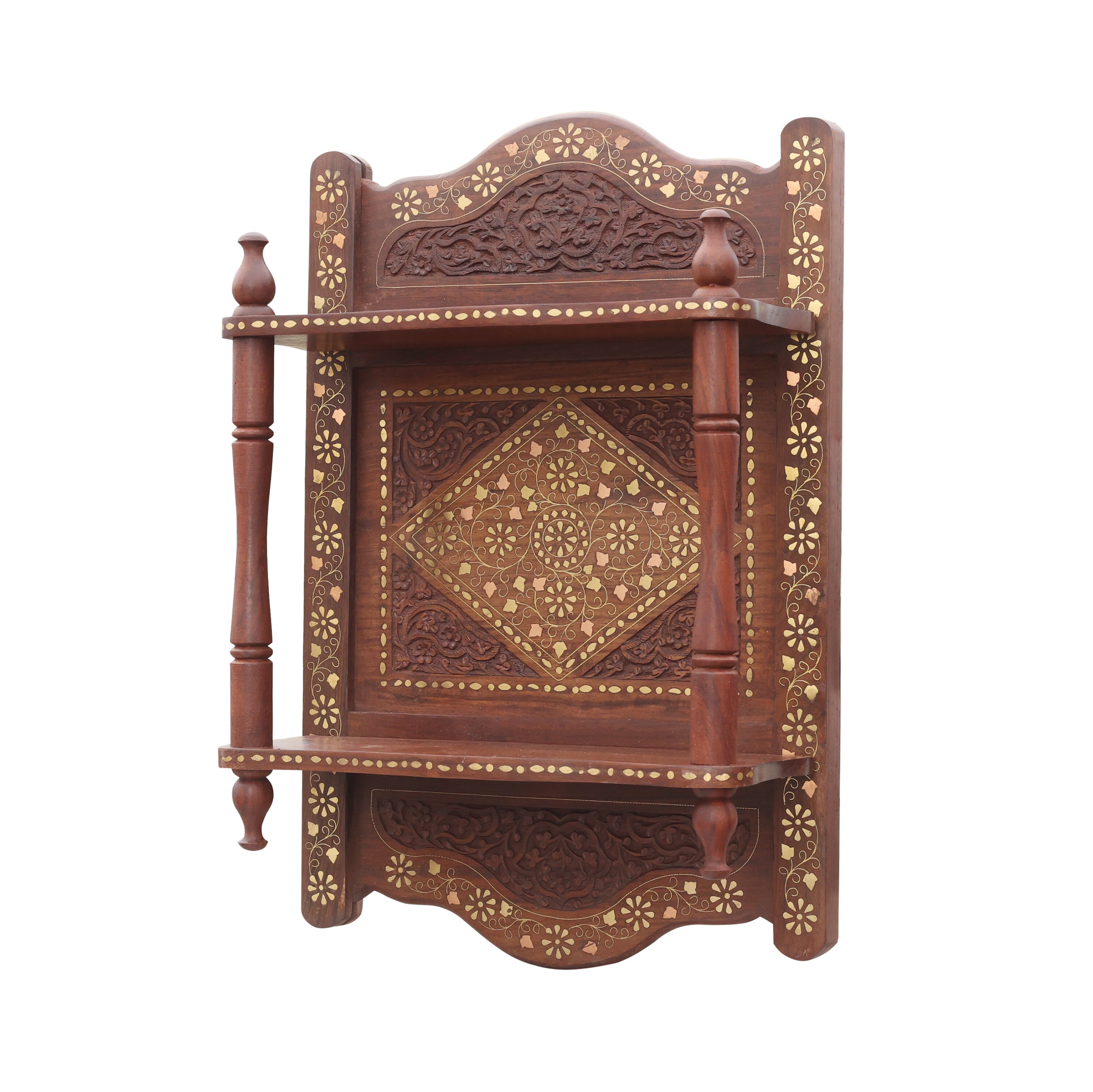 Sheesham Wood Wall Bracket With Double Shelf Small Wall Décor Shelves ...