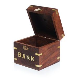 Sheesham Wood Money Box With Brass Inlay and Lock Gift Sale - Etsy UK