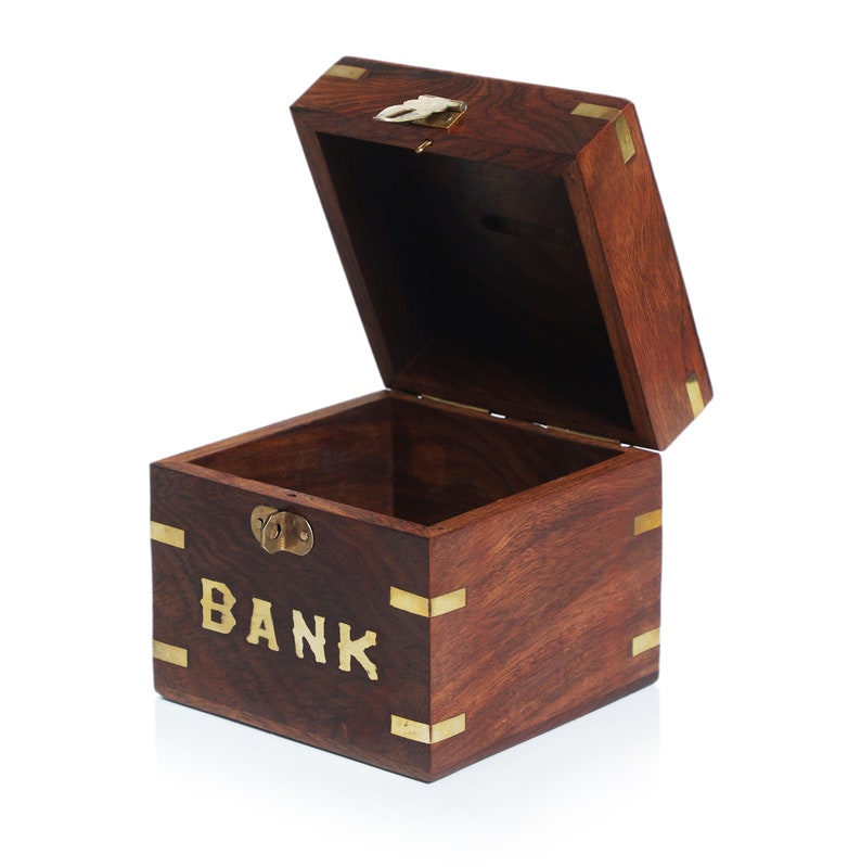 Sheesham Wood Money Box With Brass Inlay and Lock Gift Sale - Etsy UK