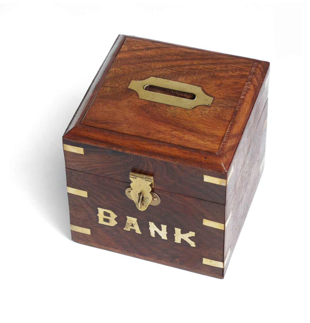 Sheesham Wood Money Box With Brass Inlay and Lock Gift Sale - Etsy UK