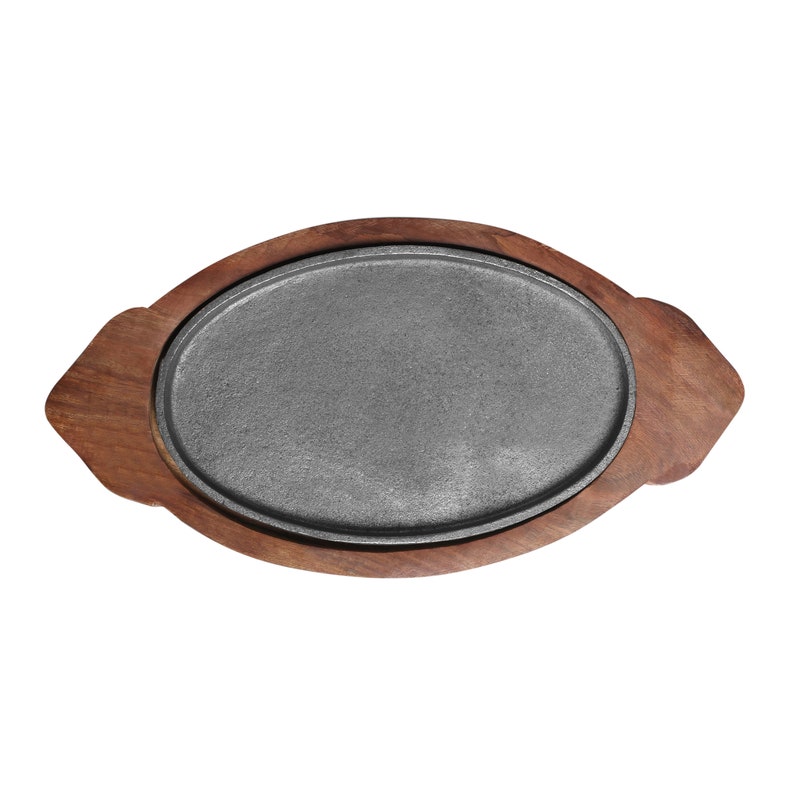 Oval Sizzler Iron Cast Plate With Wooden Base - Etsy UK
