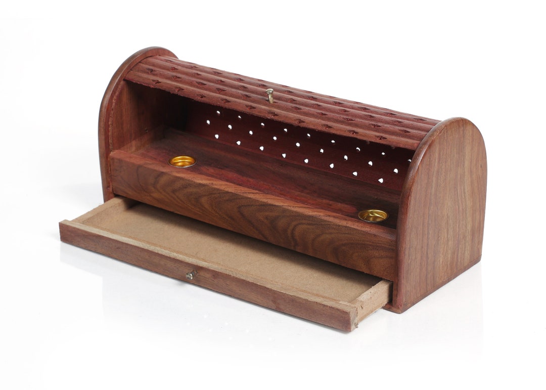 Wooden Carved Incense Holder Box With Shutter Lid and Storage Drawer - Etsy