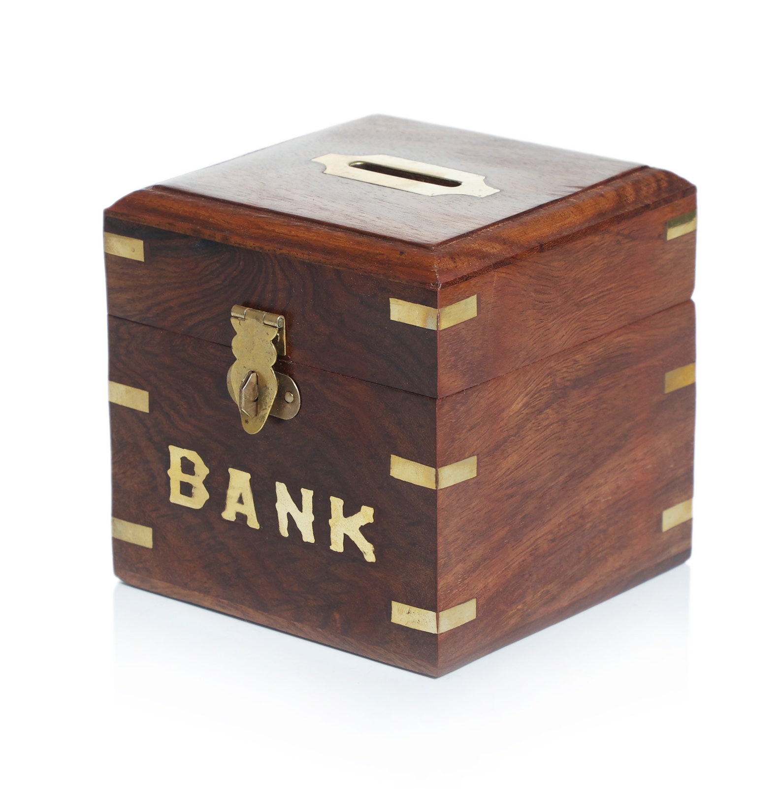 Sheesham Wood Money Box With Brass Inlay and Lock Gift Sale - Etsy UK