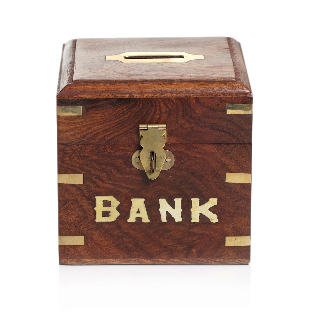 Sheesham Wood Money Box With Brass Inlay and Lock | Gift Sale - Etsy