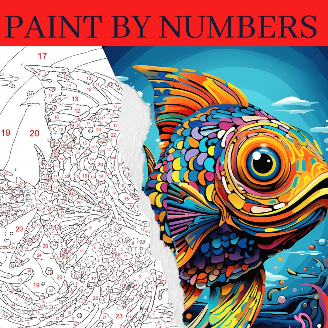 Fish Paint by Number Kit, Animal Painting Kit, Adult Color by Number ...