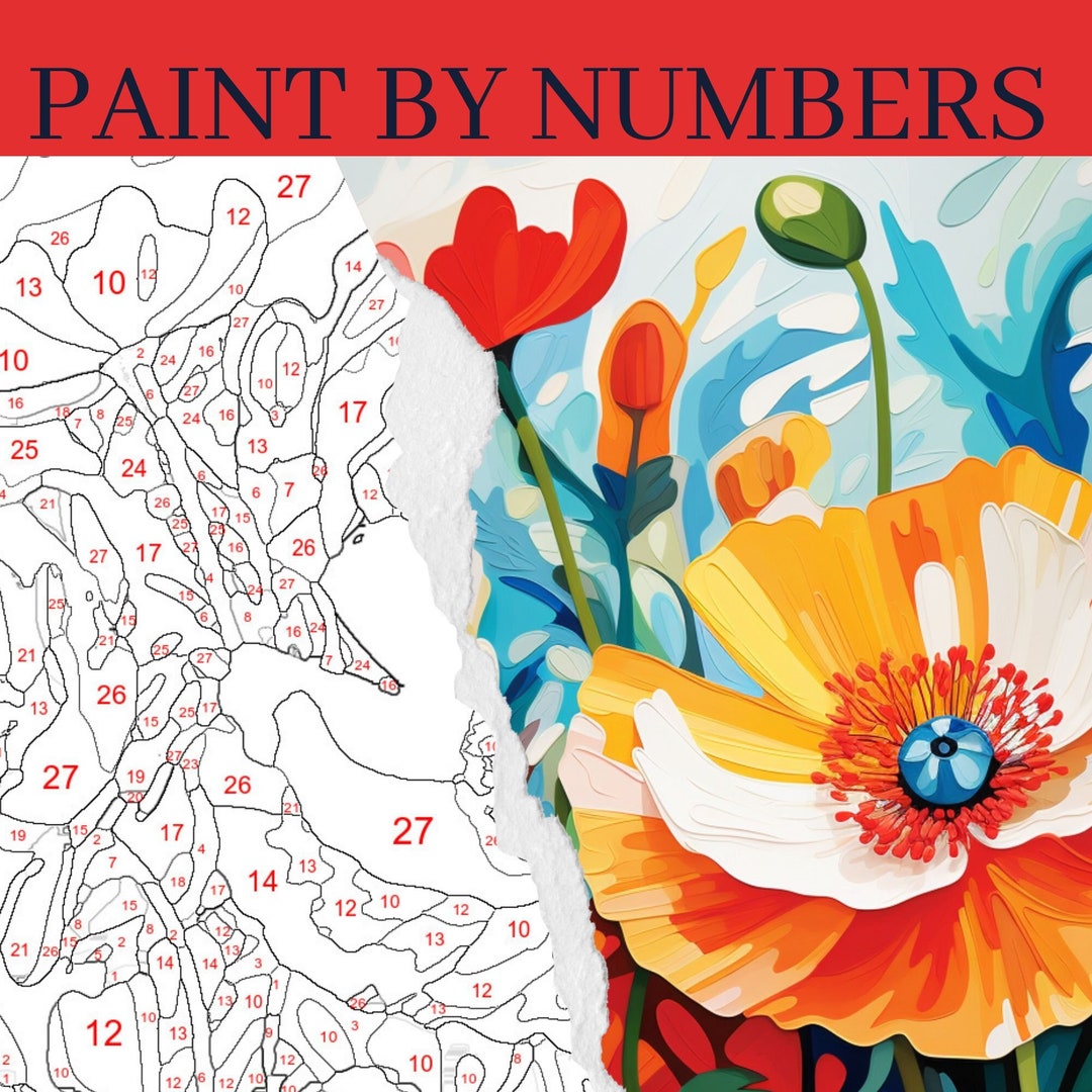 Poppie Paint by Number Kit, DIY Flower Painting for Adults, Relaxing ...