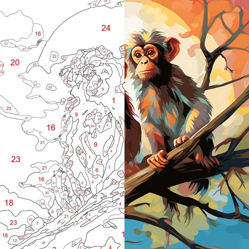 Monkey Paint by Number Kit, Animal Painting Kit, Adult Color by Number ...
