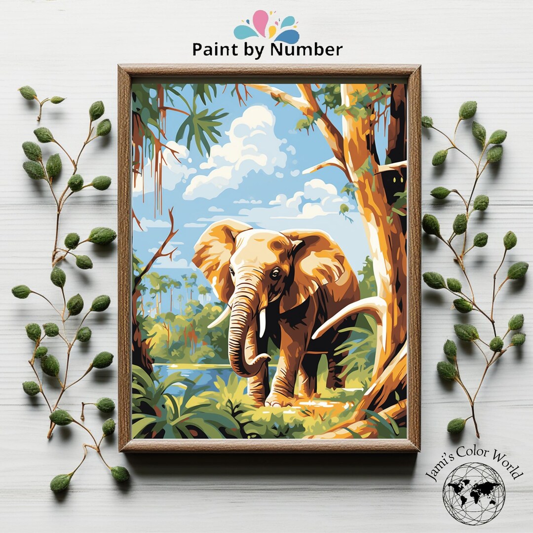 Elephant Paint by Number Kit, Animal Painting Kit, Adult Color by ...
