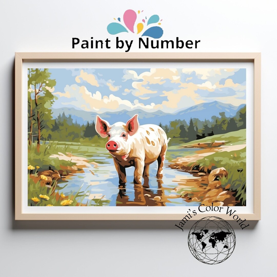 Pig Paint by Number Kit, Animal Painting Kit, Adult Color by Number ...