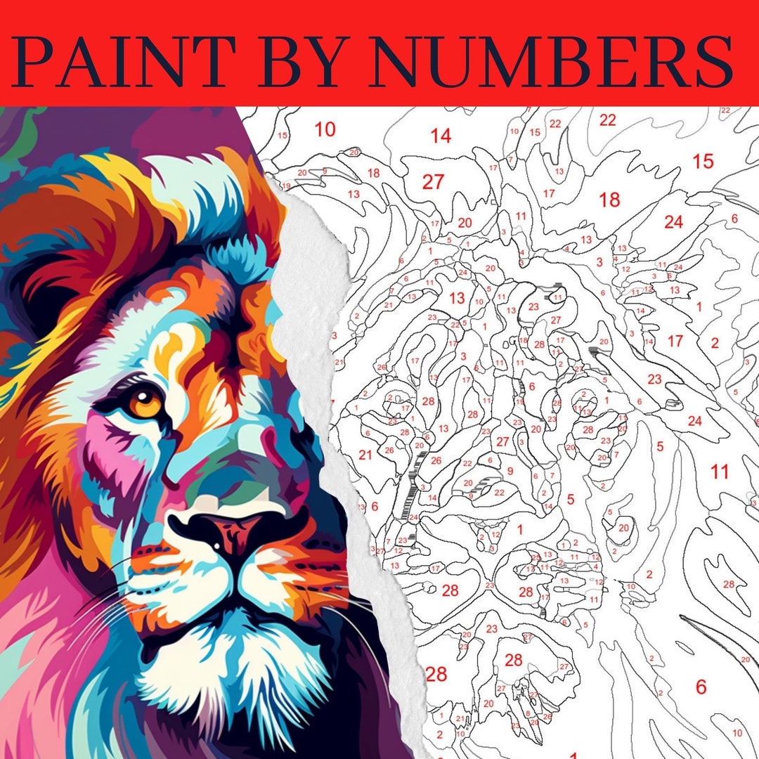 Lion Paint by Number Kit, Animal Painting Kit, Adult Color by Number ...