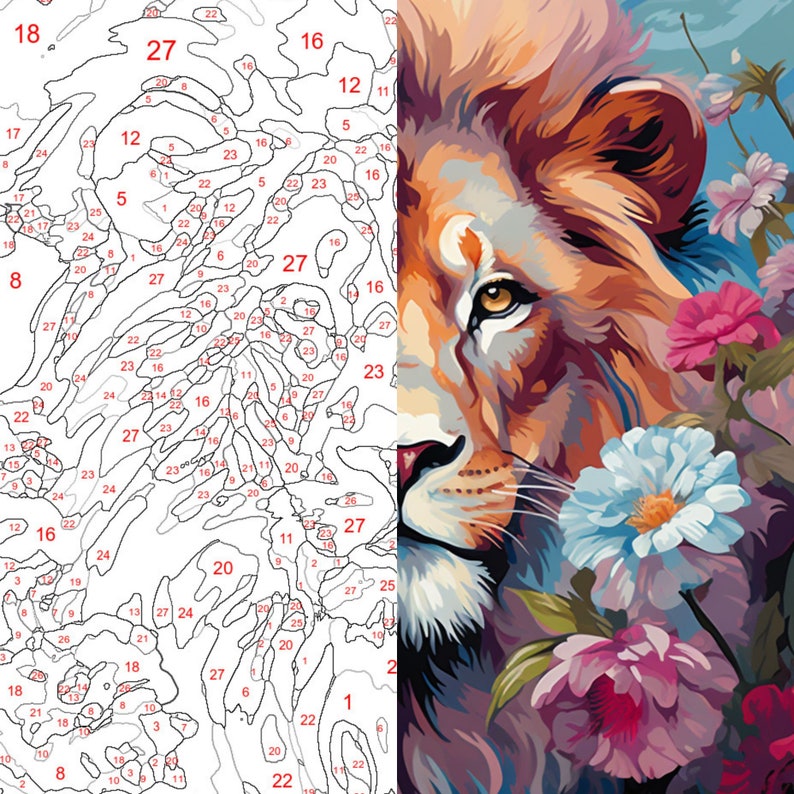 Lion Paint by Number Kit, Animal Painting Kit, Adult Color by Number ...
