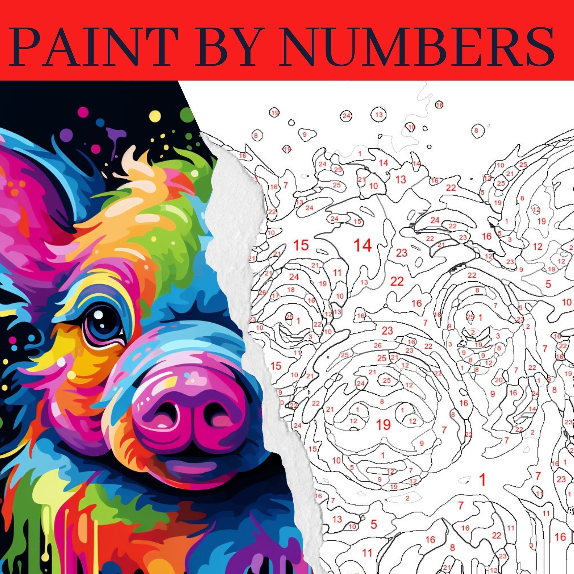 Pig Paint by Number Kit, Animal Painting Kit, Adult Color by Number ...