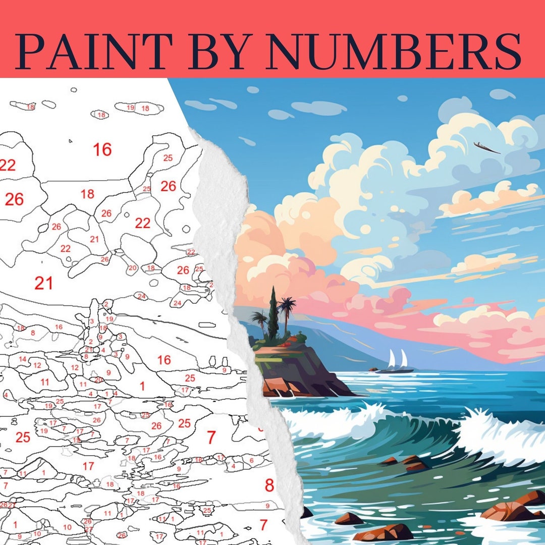 Sea Paint by Number Kit, Landscape Painting Kit, Adult Color by Number ...